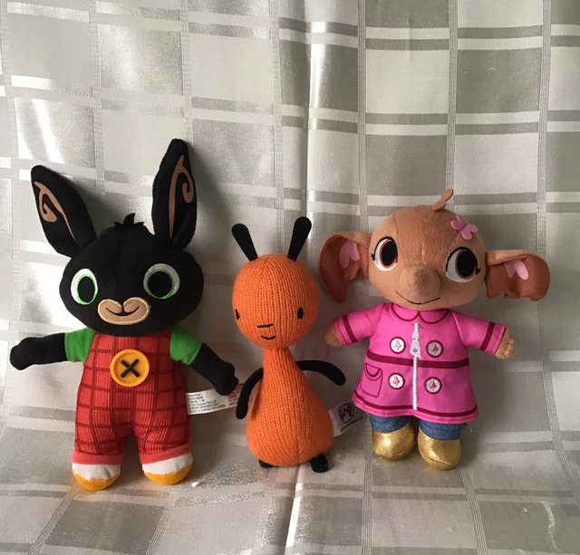 CBEEBIES BING BUNNY, Sula wearing a pink raincoat and Flop small plush ...