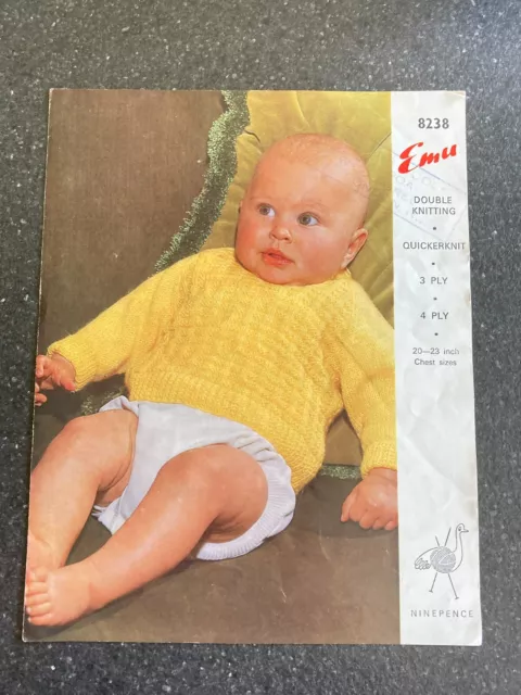 VINTAGE 1970'S EMU 3 Ply/4 Ply Knitting Pattern - Baby's Jumper ...