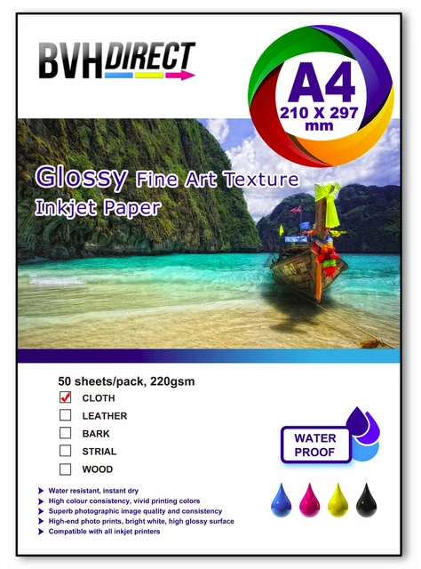 CANVAS GLOSSY FINE Art texture effect paper 50 Sheet 220GSM arts crafts ...