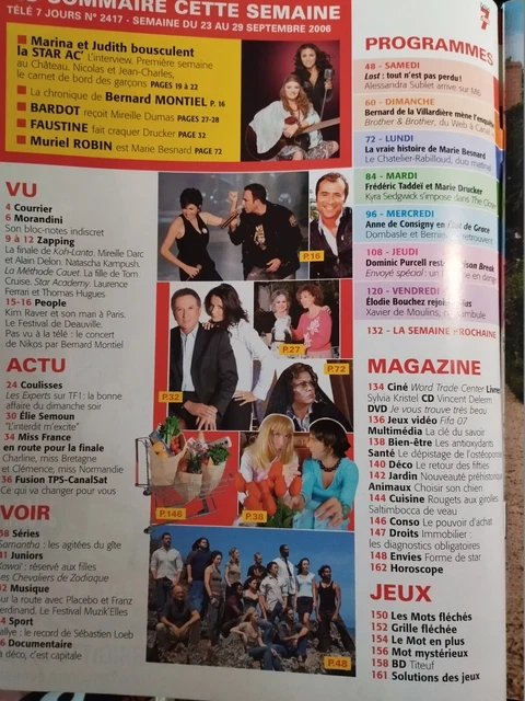 TÉLÉ 7 JOURS 23/09/2006; Star Ac; Génération Jenifer/ / Drucker/ Bardot ...