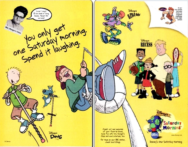 DISNEY SATURDAY MORNING Cartoons ABC 1998 - 2 PG PRINT AD Doug RECESS ...