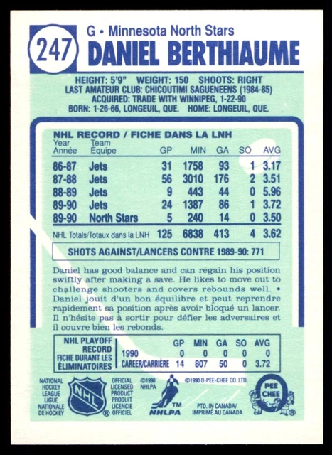1990-91 O-PEE-CHEE DANIEL Berthiaume. Minnesota North Stars #247 EUR 1 ...