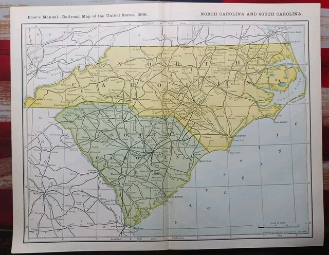 1906 DATED TRAIN Route Map North & South Carolina all Railroad Lines 11 ...
