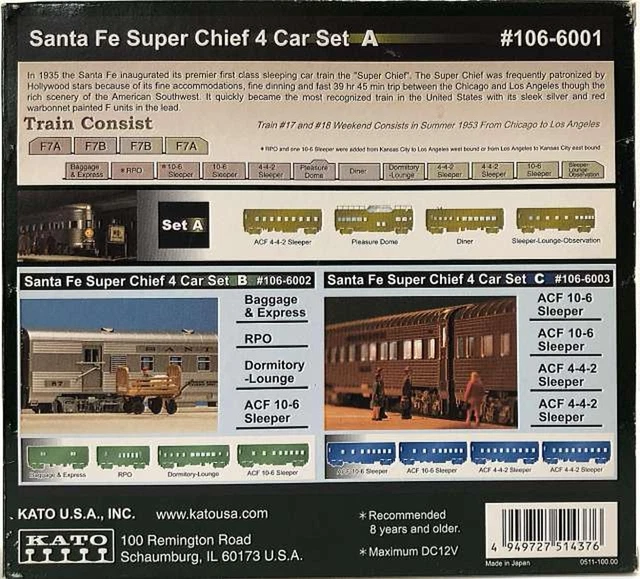 KATO SANTA FE Super Chief A 4-Car Set Model Train #106-6001 £154.24 ...