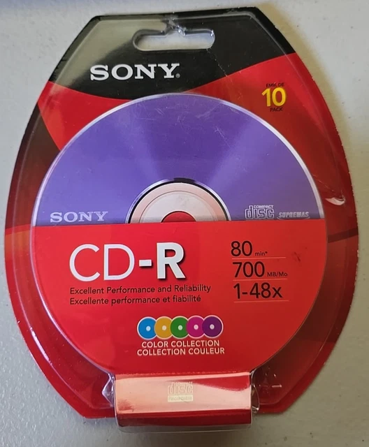 SONY CD-R COLOR Collection 80min 700mb 1-48x 10 pack $24.99 - PicClick