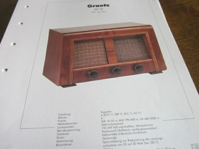 RADIO ARCHIV SCHALTPLAN 1992 Graetz 50W, 1939 EUR 6,80 - PicClick DE