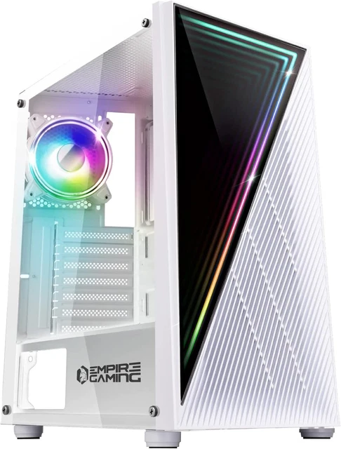 BOITIER PC GAMER RGB Blanc, Moyen Tour Gaming Vide, 2 Ventilateurs, ATX ...