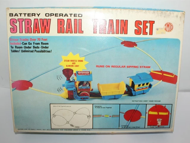 VINTAGE TOY BATTERY Operated Straw Rail Train Set Unused Hong Kong 1970 ...