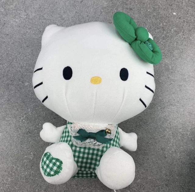 HELLO KITTY SEGA Green Check Gingham Heart Cat Soft Plush Toy Sanrio x ...