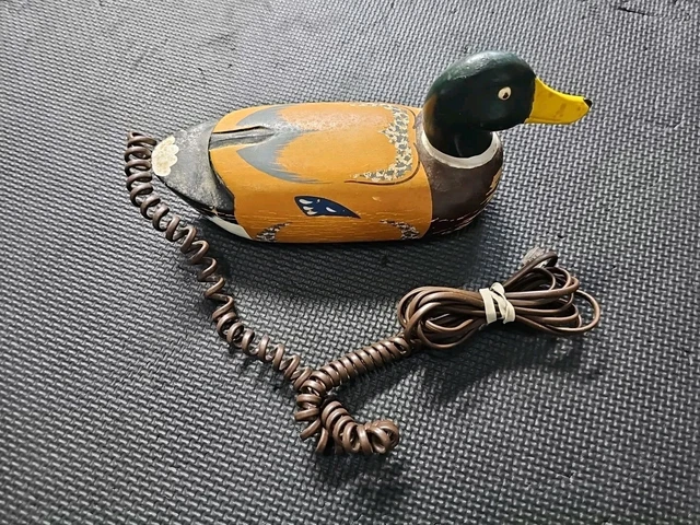 TELEMANIA WOODEN MALLARD Duck Decoy Corded Landline Phone Quacker ...