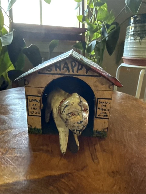 ANTIQUE 1930S MARX Snappy The Miracle Bull Dog & Tin House Steel Litho ...