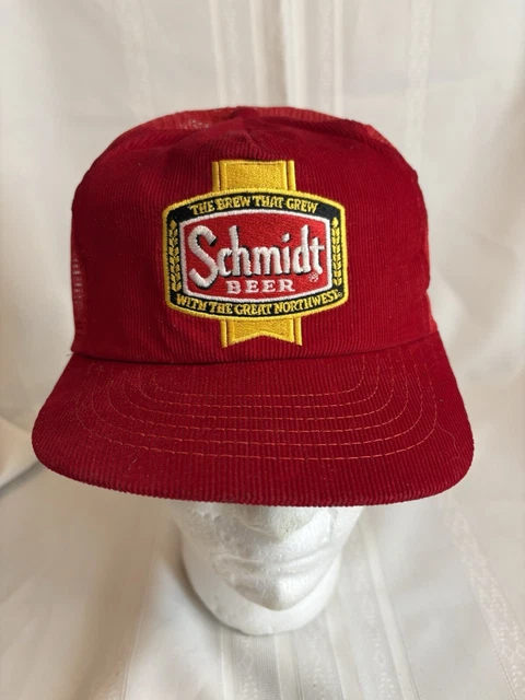 VINTAGE SCHMIDT BEER Red Hat Corduroy & Mesh RARE Style £44.49 ...