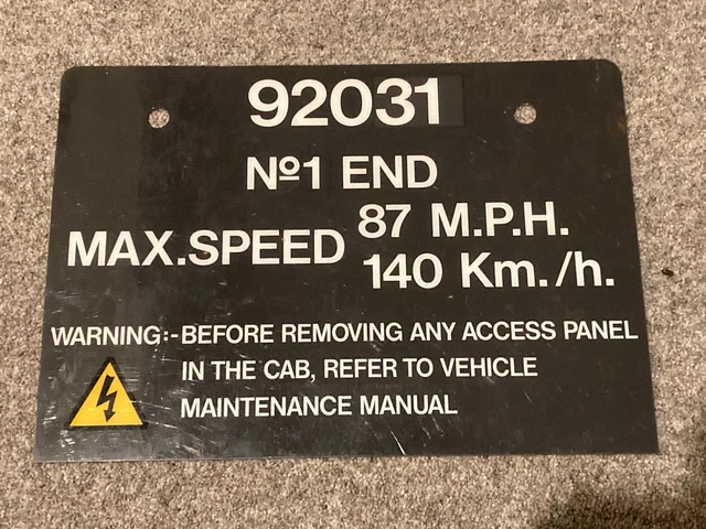 CLASS 92 CAB Number Plate / Data Plate - 92031 Brush Traction £156.70 ...