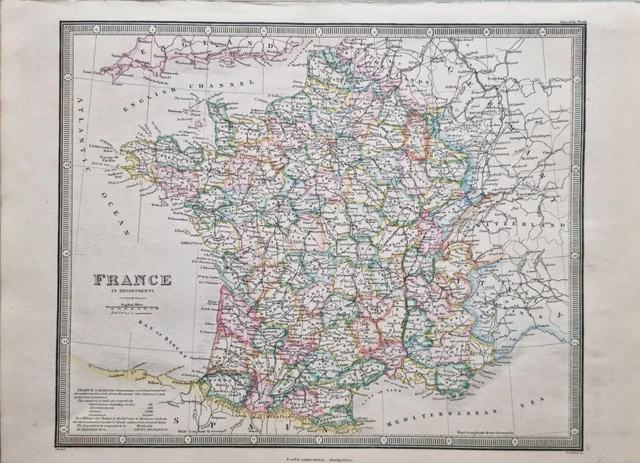 1872 MAIN COLORÉ Carte France En Département Indre Allier Lot Tarn Gard ...