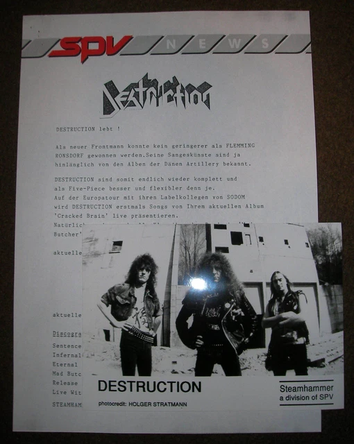 PROMO-FOTO / SHEET Destruction - deutsche Trash-Band (ca. 1990) EUR 8 ...