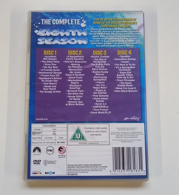 SPONGEBOB SQUAREPANTS COMPLETE Season 8 (UK 4-DVD Set) £9.99 - PicClick UK
