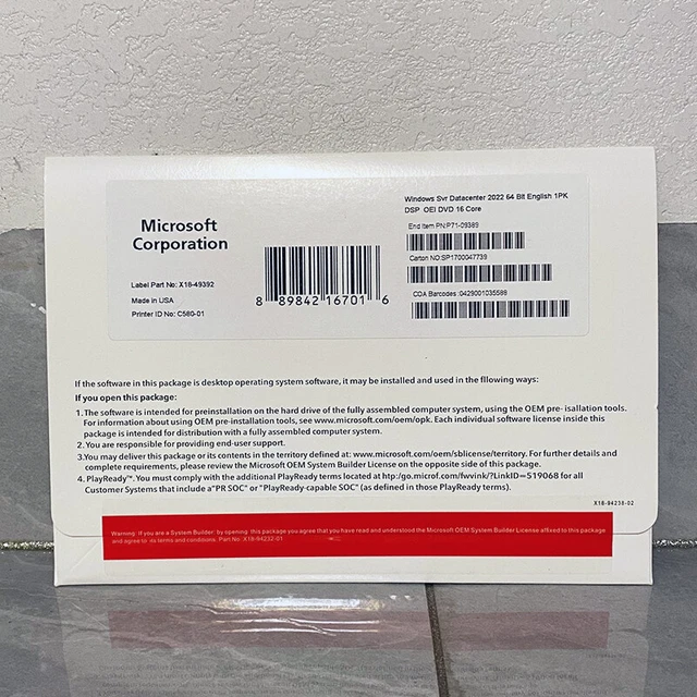 MICROSOFT WINDOWS SERVER 2022 datacenter 64Bit 16 Core License Key DVD ...