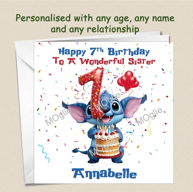 PERSONALISED 7TH BIRTHDAY Card Lilo and Stitch daughter granddaughter ...