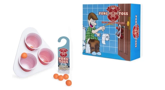 TOILET PONG TOSS Game Play While You Poop Gag Gift Funny Bathroom Game ...