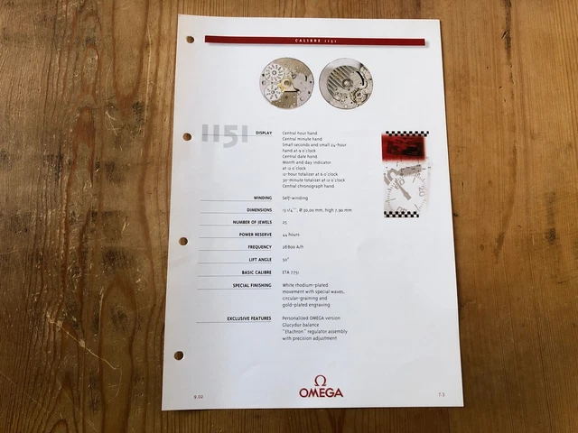 DOSSIER DE PRESSE OMEGA - Détails du Mouvement Calibre 1151 & 1152 - Anglais EUR 21,86 - PicClick FR