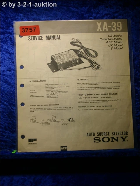 SONY SERVICE MANUAL XA 39 Auto Source Selector (#3757) EUR 16,00 ...