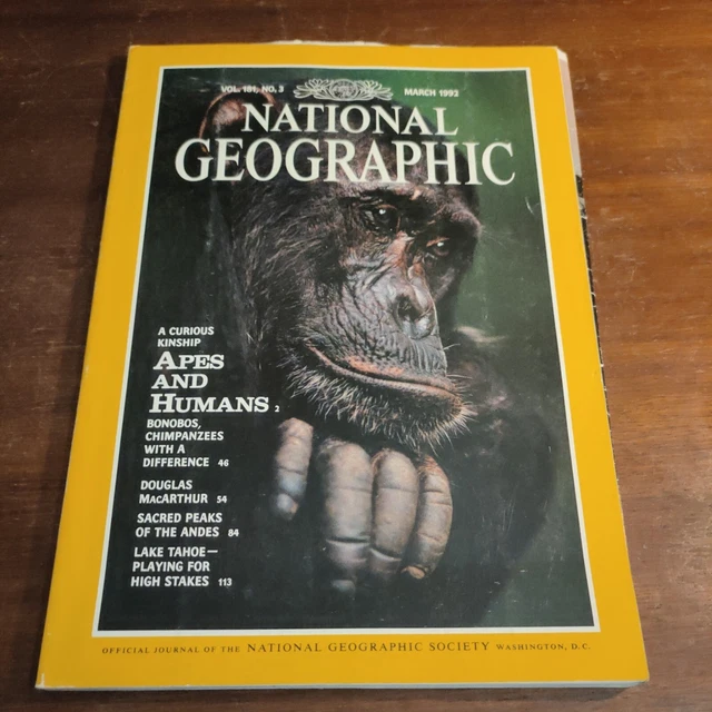 NATIONAL GEOGRAPHIC MARCH 1992 Apes and Humans Douglas McArthur Bonobo ...