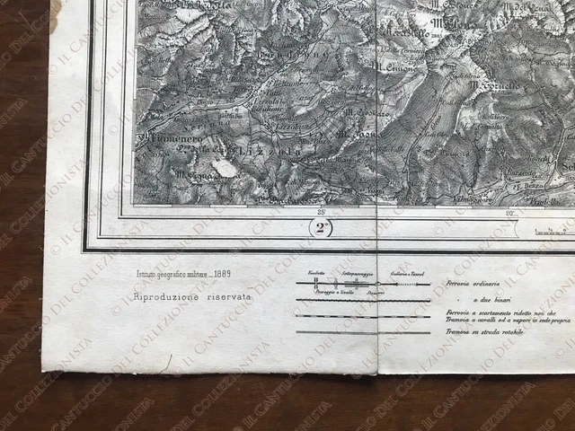 1889 TIRANO EDOLO Istituto geografico militare mappa cartina telata ...