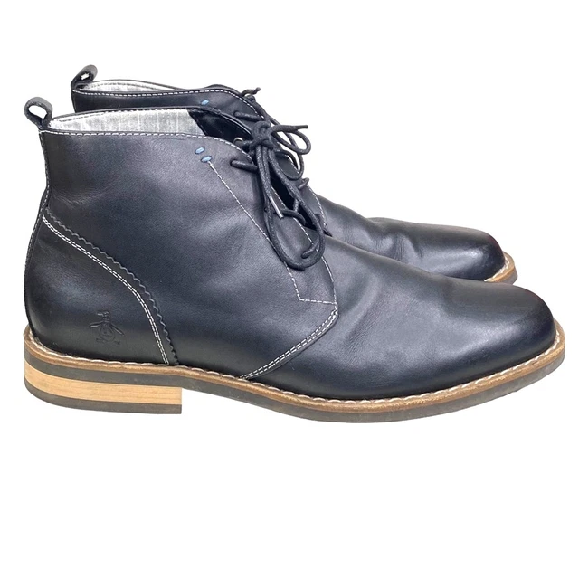 ORIGINAL PENGUIN MENS Hank Black Leather Lace Up Boots Size US 11 £28. ...