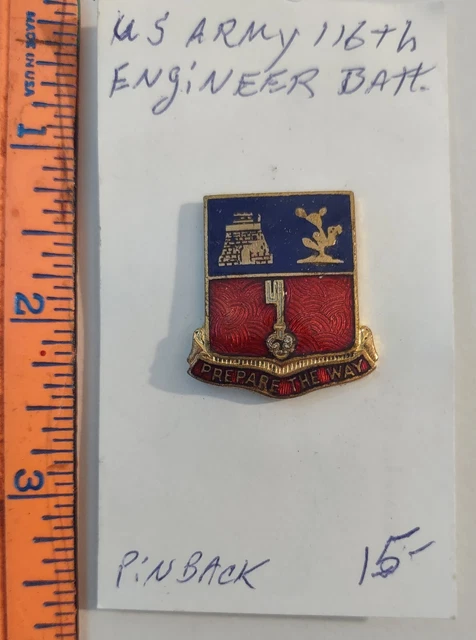 VINTAGE MILITARY BADGE Pin US Army 116th Engineer Battalion Pinback b ...