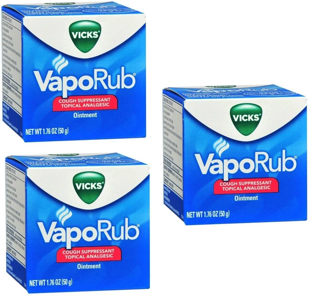 VICKS VAPORUB ORIGINAL Cough Suppressant Topical Ointment 50 Gram X 3 ...