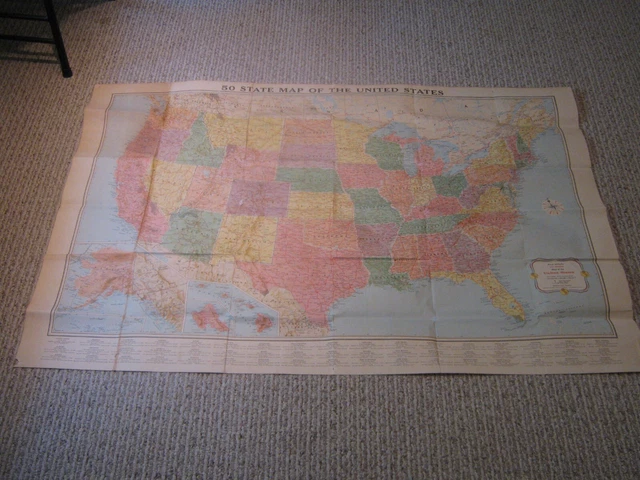 VINTAGE RAND MCNALLY 50 STATE MAP OF THE UNITED STATES Huge 34" x 52 ...