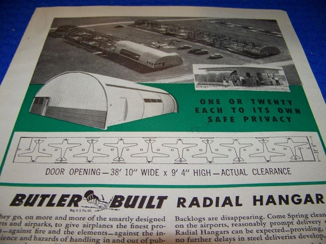 1947 BUTLER RADIAL Aircraft Hangars "Butler-Built"..1-Page Sales Ad ...