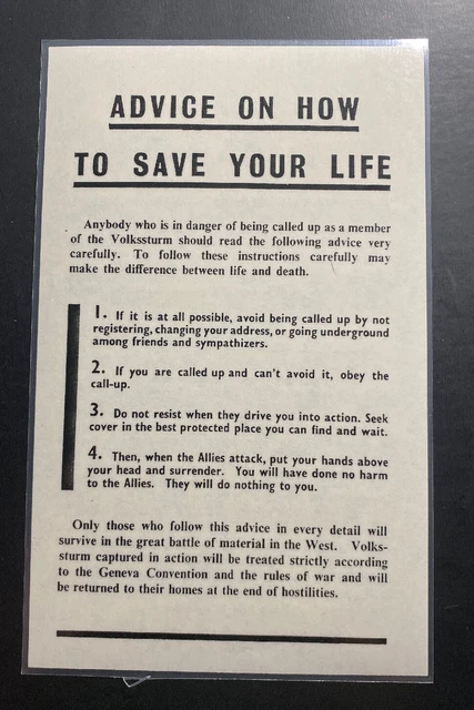ORIGINAL GERMANY LEAFLET Dropped On USA Troops How To Safe Your Life ...