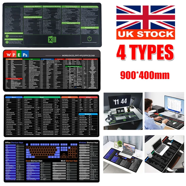 EXCEL SHORTCUTS CHEAT Sheet Office Mouse Pad Keyboard Mats Desk Giant £ ...