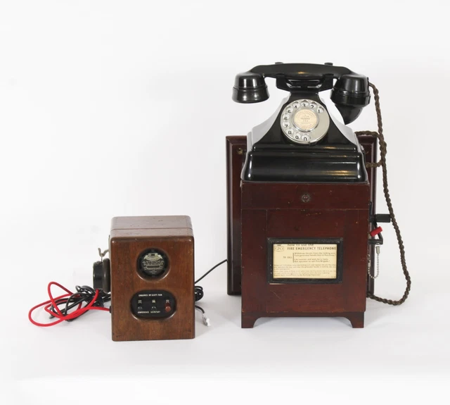 BLACK BAKELITE Rotary Wall Cradle Telephone & Dictograph C1940s Mid ...