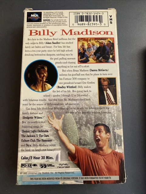 BILLY MADISON (VHS, 1995) Adam Sandler, Chris Farley, Bridgette Wilson ...