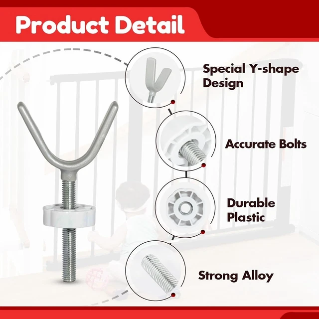 4-PACK BABY GATE Banister Adapter Y Spindle Rods M10 (10mm), Threaded ...