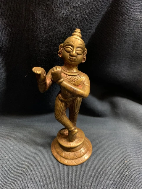 STATUA ORIENTALE BRONZO Antica Krishna Che Suona Il Flauto India EUR ...