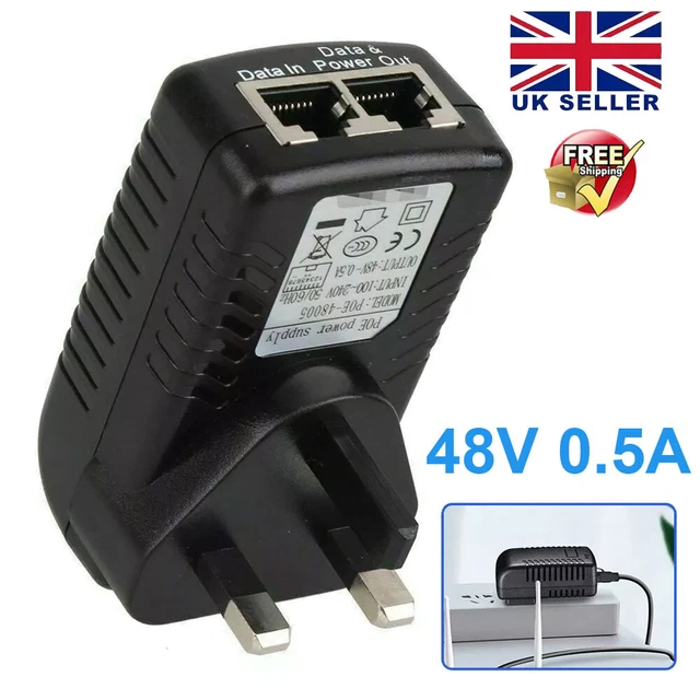 POE POWER SUPPLY 48v 0.5A PoE Injector adapter UK Wall Plug Power over ...