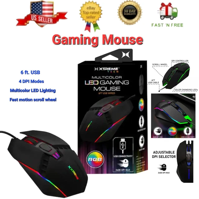 WIRED 6FT USB Multicolor LED Gaming Mouse 4 DPI 2400 Max | RGB | 4 ...