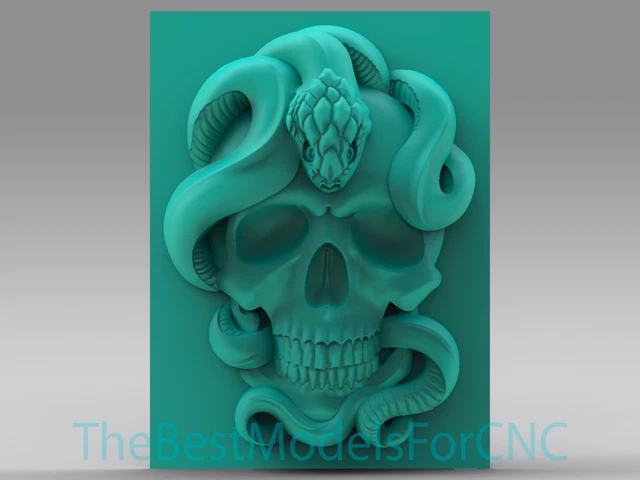 3D MODEL STL File for CNC Router Laser & 3D Printer Skull and Snake $2. ...