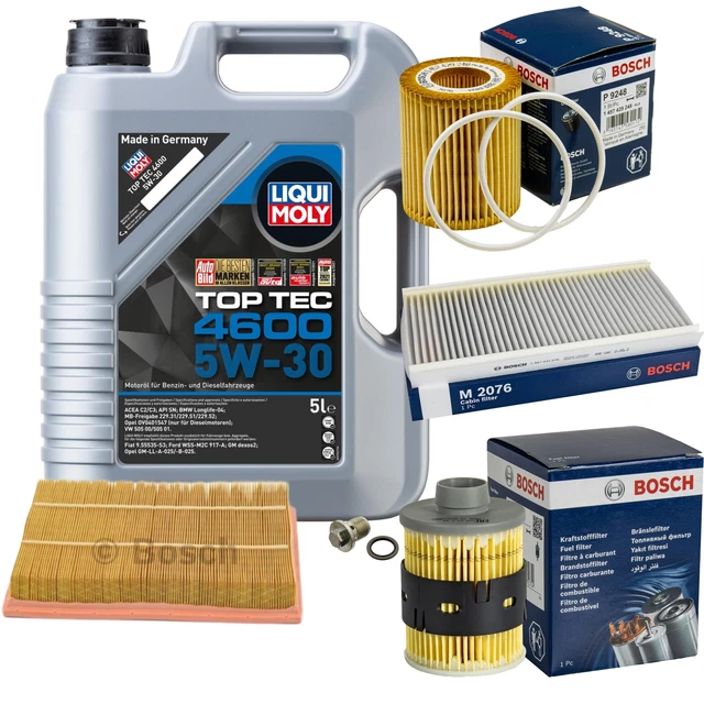 BOSCH INSPEKTIONSPAKE 5 L Liqui Moly Top Tec 4600 5W-30 per Opel Vectra ...