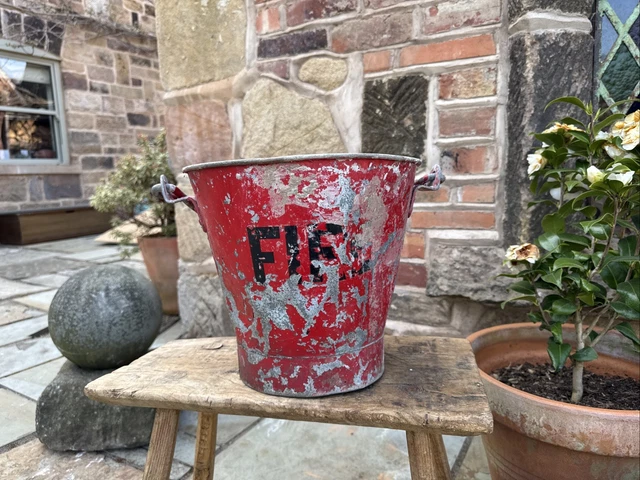 VINTAGE GALVANIZED RED Fire Bucket Industrial Look Planter Industrial £ ...