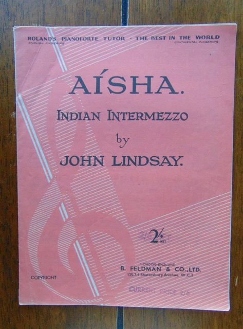 AISHA INDIAN INTERMEZZO John Lindsay Vintage Sheet Music Free Postage £ ...