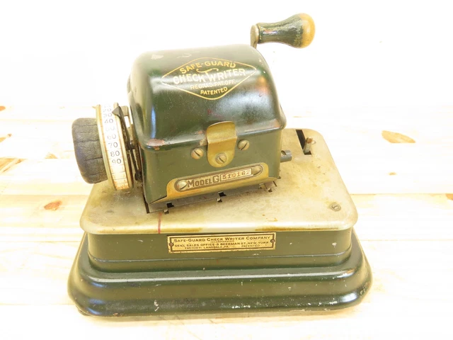 ANTIQUE SAFE-GUARD CHECK Writer Model G Green Wooden Steel Crank $39.95 ...