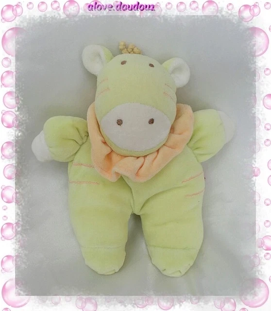 DOUDOU PELUCHE GIRAFE Vache Zèbre Vert Collerette Rose Saumon Grelot ...