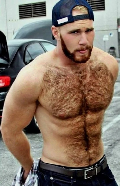 Shirtless Male Muscular Beefcake Sexy Hairy Chest Beard Hunk Guy Photo