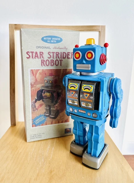 VINTAGE STAR STRIDER Robot Blue Battery Operated Tin Horikawa Japan Toy ...