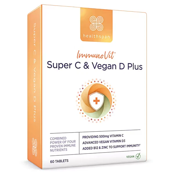 HEALTHSPAN VITAMIN C & Vegan Vitamin D Plus, 60 Tablets, Vegan Tablets ...