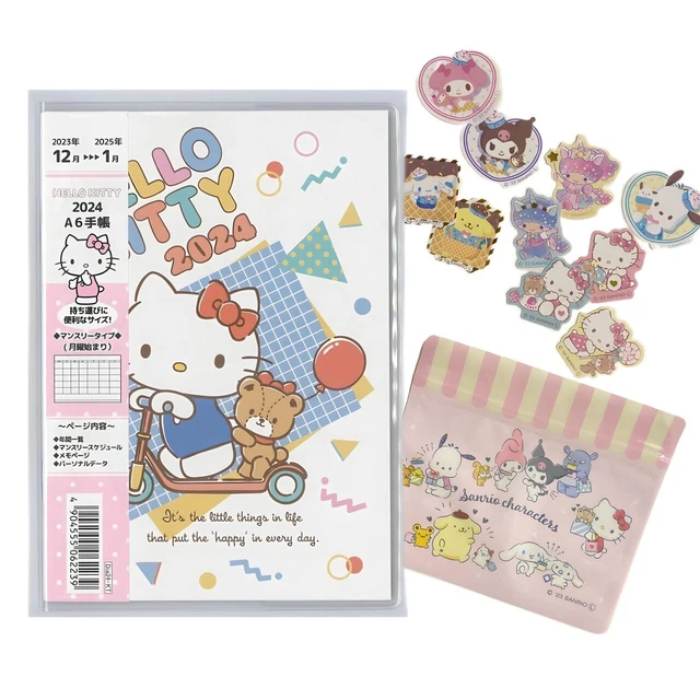 SANRIO HELLO KITTY 2024 Schedule Book set +Sanrio sticker 10pcs+ gift ...